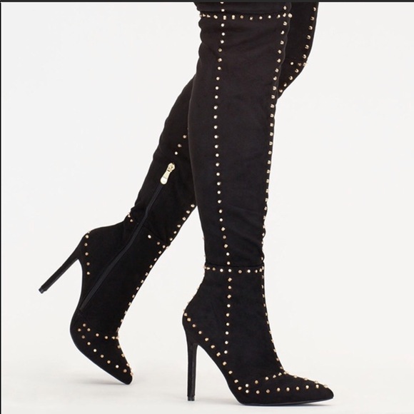 Boutique Envy | Shoes | Suede Thigh High Studded Boots | Poshmark
